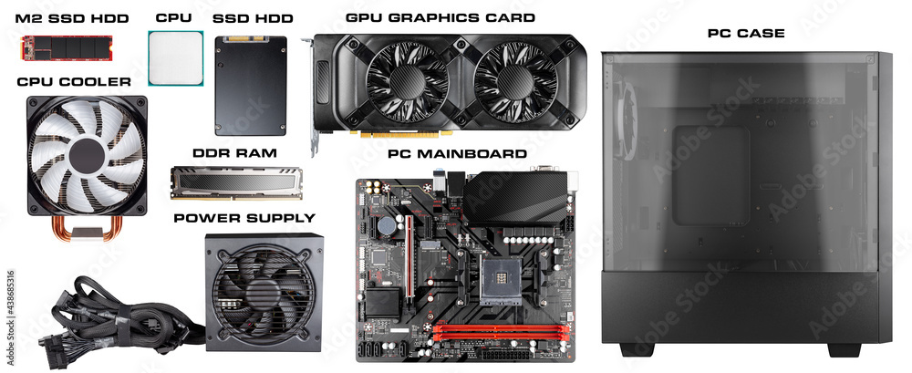 All parts and components for modern desktop computer. Mainboard power ...