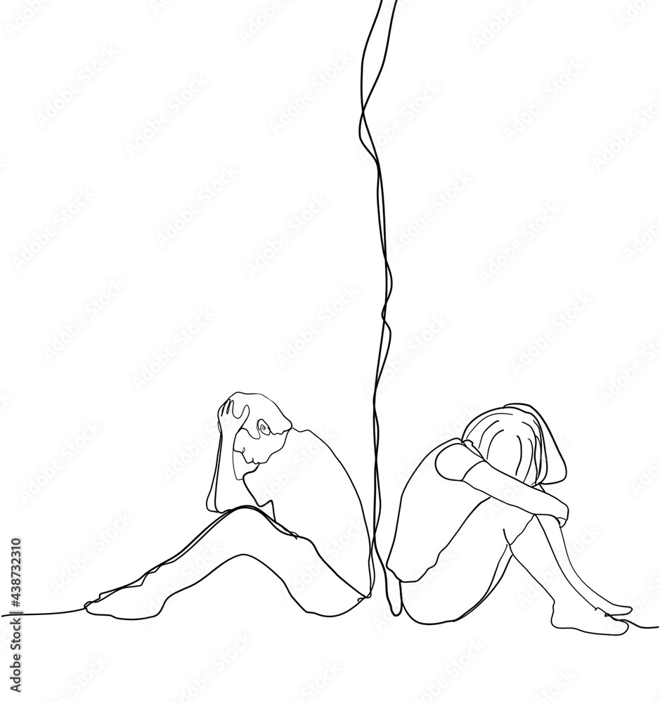 Couple sad line art Stock Illustration | Adobe Stock