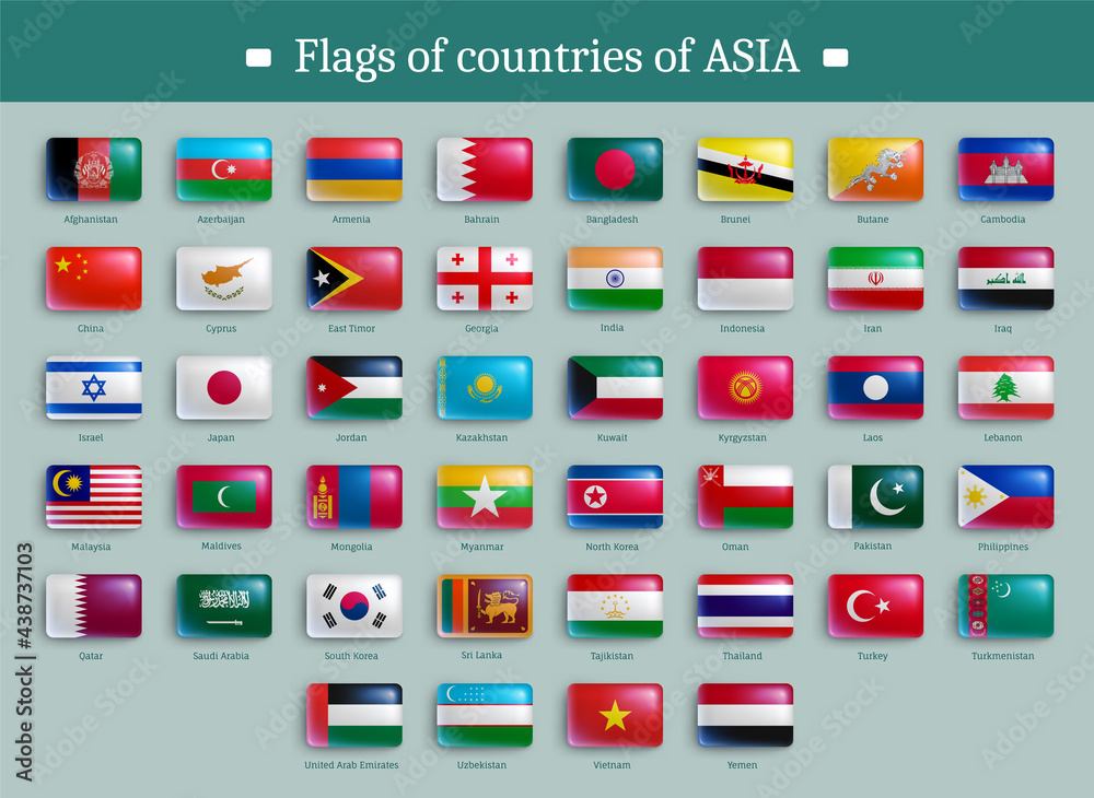 Flags of countries of Asia banner template design. Asian countries ...