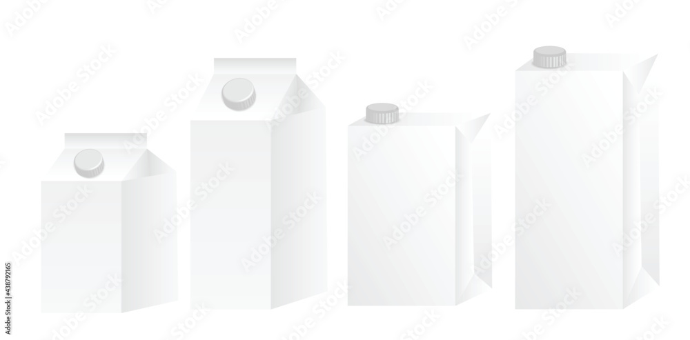 Set of blank milk package with screw cap isolated on white background ...