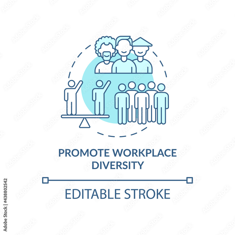 Stock-Vektorgrafik „Promote workplace diversity concept icon. Racism at work abstract idea thin ...