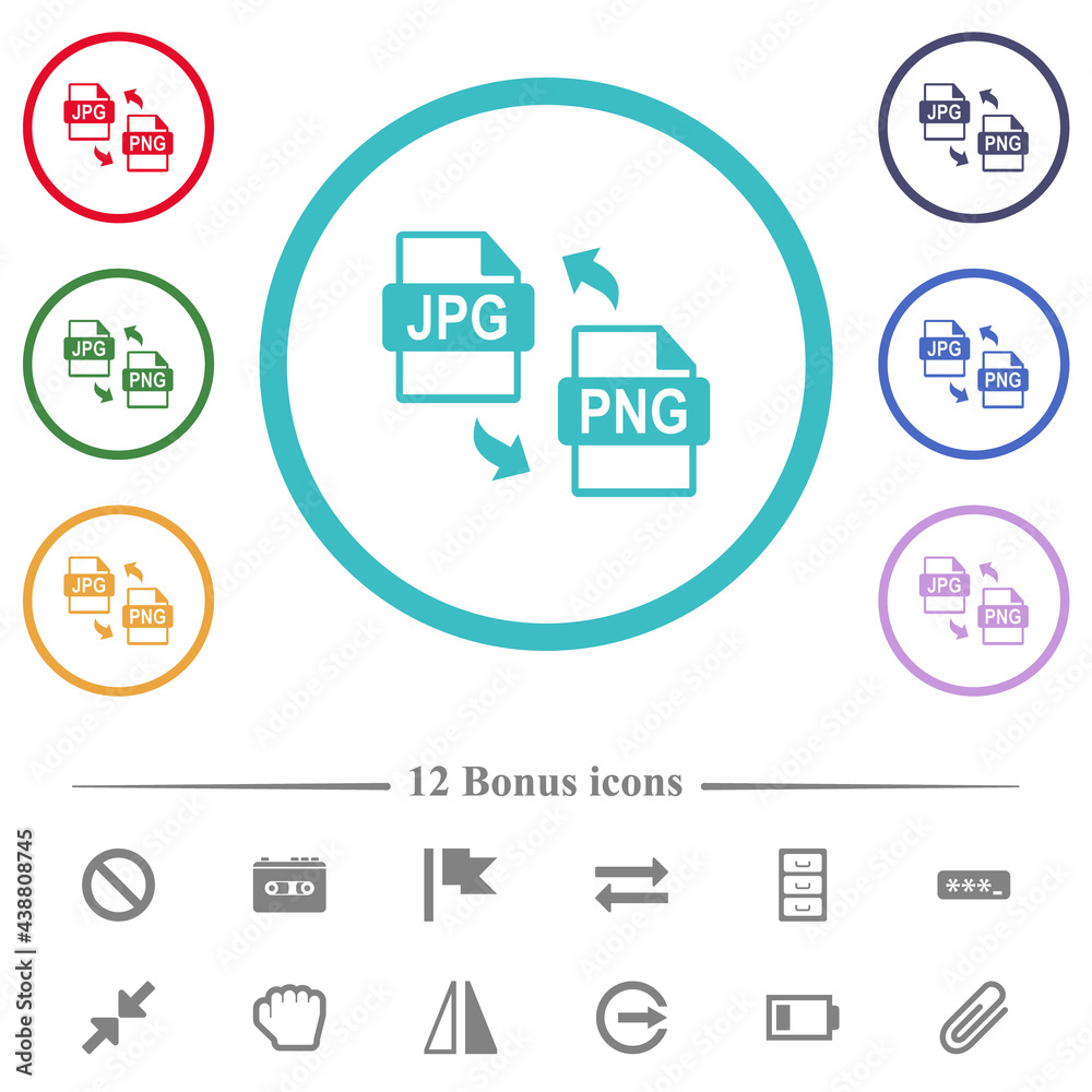 JPG PNG file conversion flat color icons in circle shape outlines Stock ...