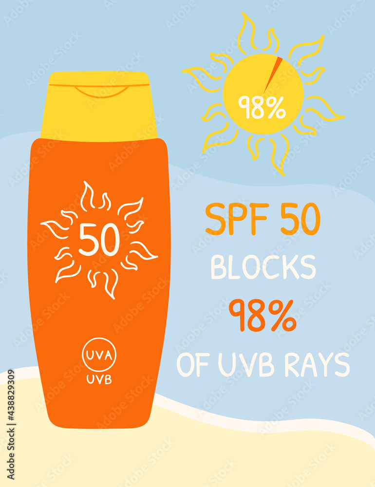 Sunscreen bottles with SPF 50 that blocks UVB rays. Sunscreen ...