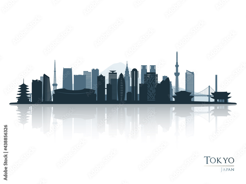 Tokyo skyline silhouette with reflection. Landscape Tokyo, Japan ...
