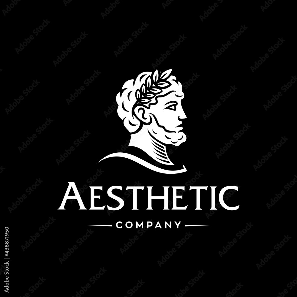 Greek god head wearing laurel wreath with beard and mustache statue ...