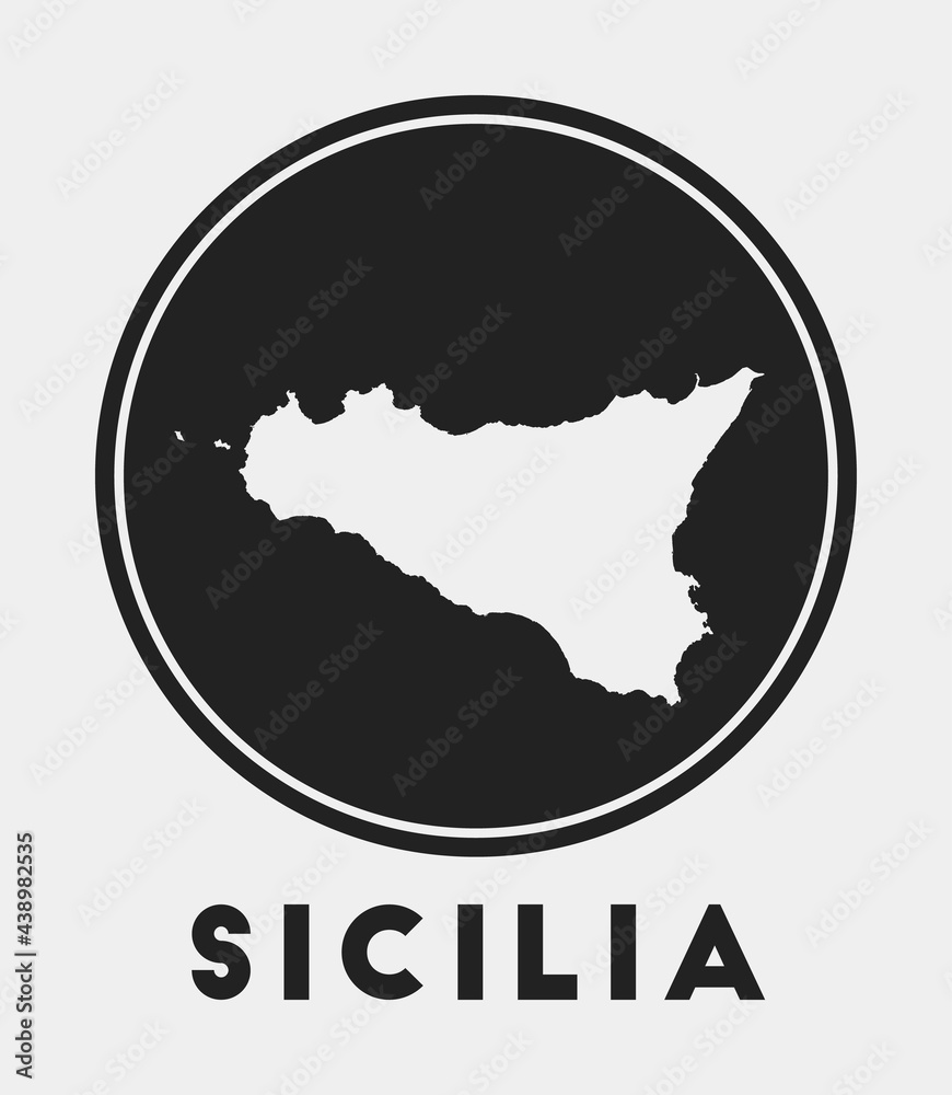 Sicilia icon. Round logo with island map and title. Stylish Sicilia ...