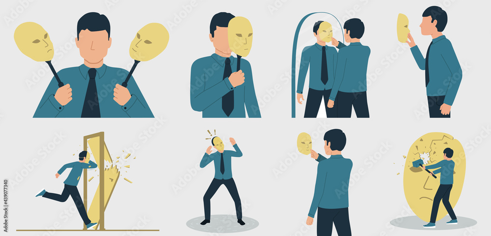 Vector illustration of dissociative personality disorder, imposter ...