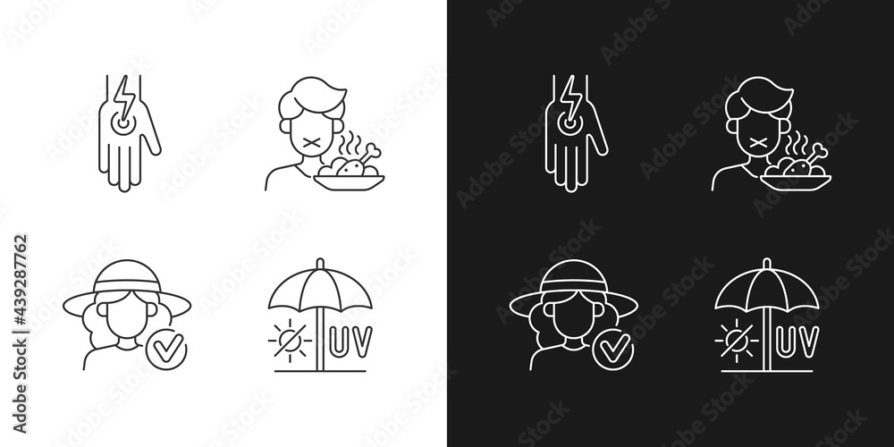 Стоковое векторное изображение «Sunstroke and sunburn linear icons set ...
