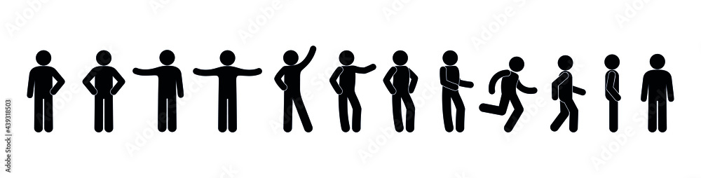 people icon, stick figure man, human silhouette on white, set of ...