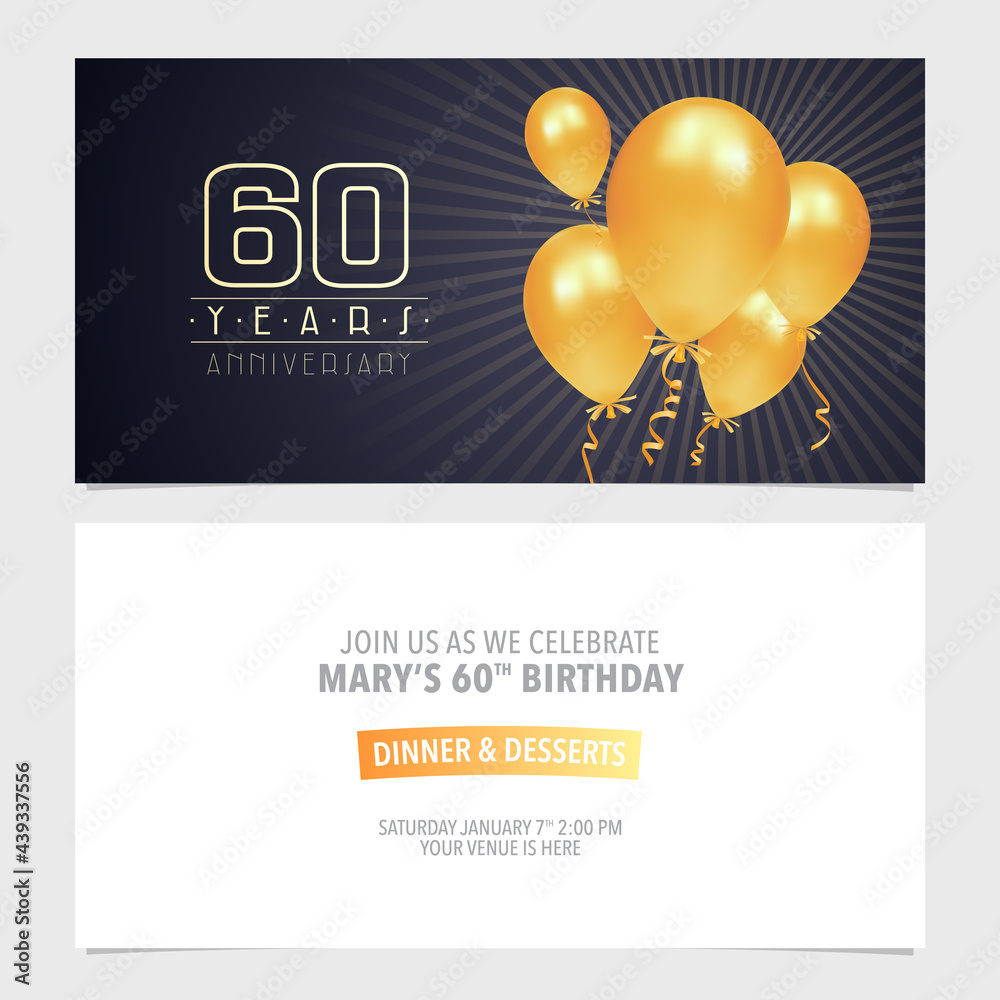 60 years anniversary invitation vector illustration. Design template ...