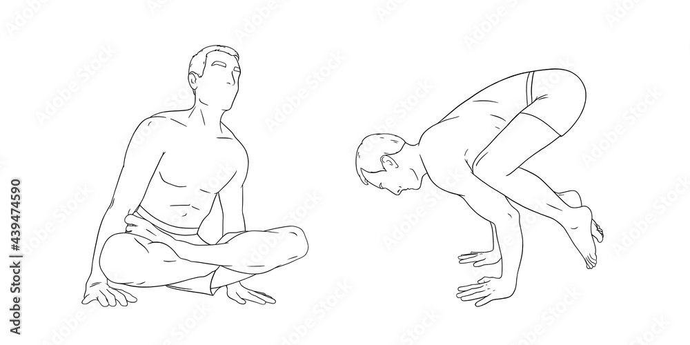 Stock-Vektorgrafik „Yogi men in handstand rooster and craw or crane ...