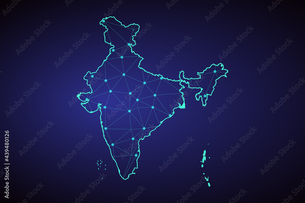 Map of India. Wire frame 3D mesh polygonal network line, design sphere ...