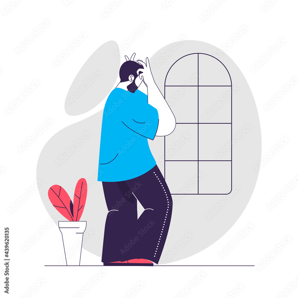 Stress emotion web concept. Sad man suffering and gesturing. Expression ...