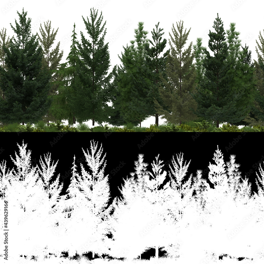 3D Render of Horizon Pine Trees Line in 4K available for loop. Tileable ...