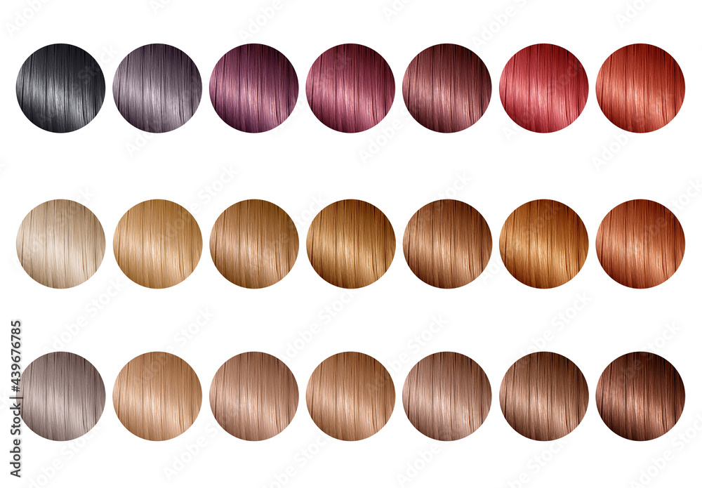 Hair color palette with a range of swatches. Tints. Color chart for ...