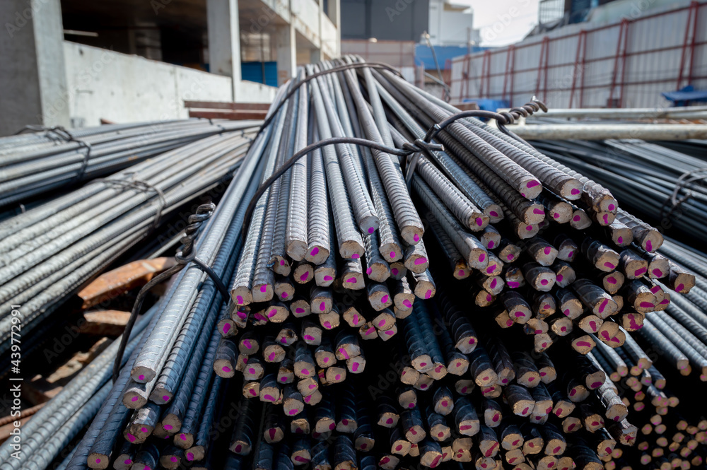 Foto de Stock Construction steel rods or bars work reinforcement in ...