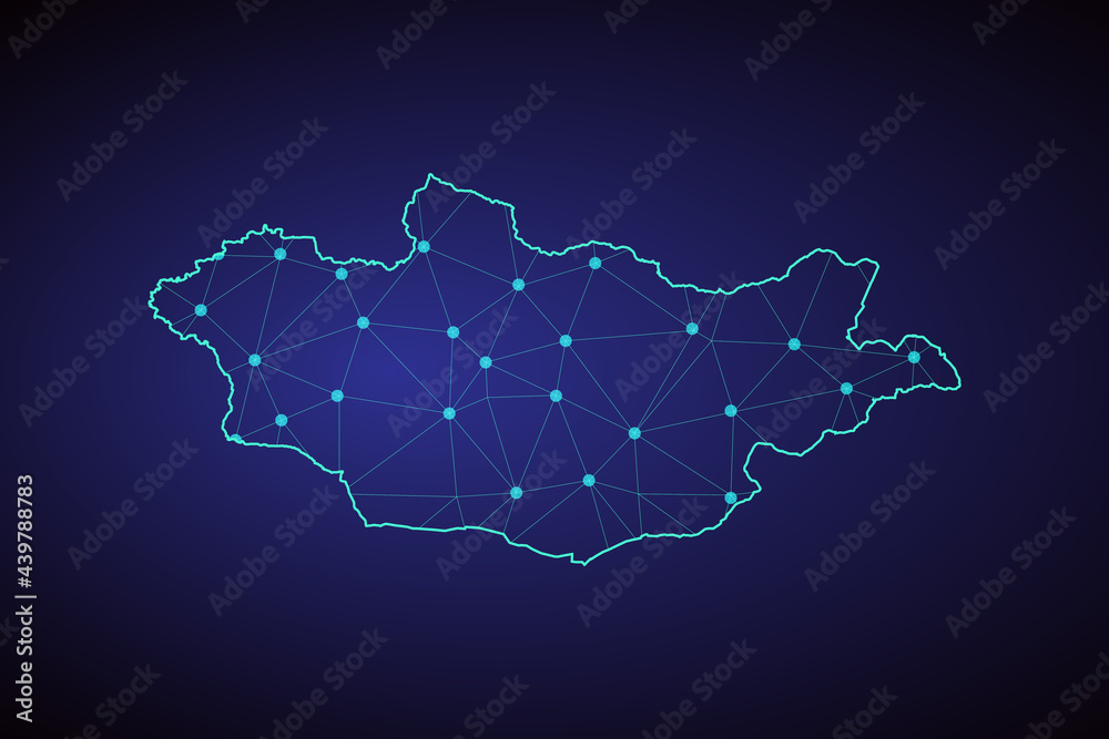 Map of Mongolia. Wire frame 3D mesh polygonal network line, design ...