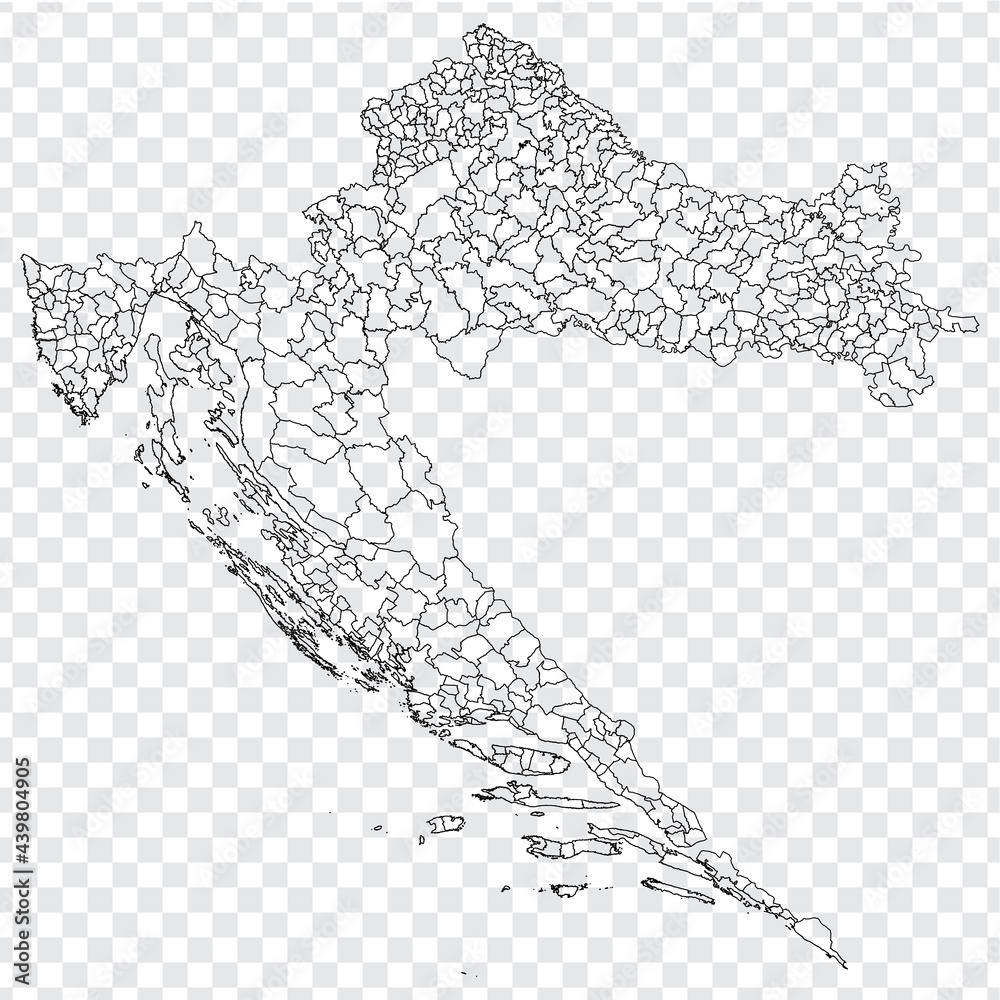 Blank map of Croatia. Districts of Croatia map. High detailed vector ...