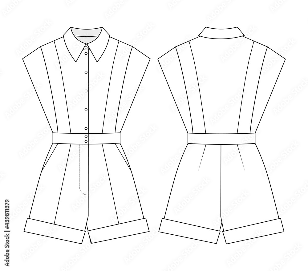 Fashion technical drawing of jumpsuit. Stock Vector | Adobe Stock