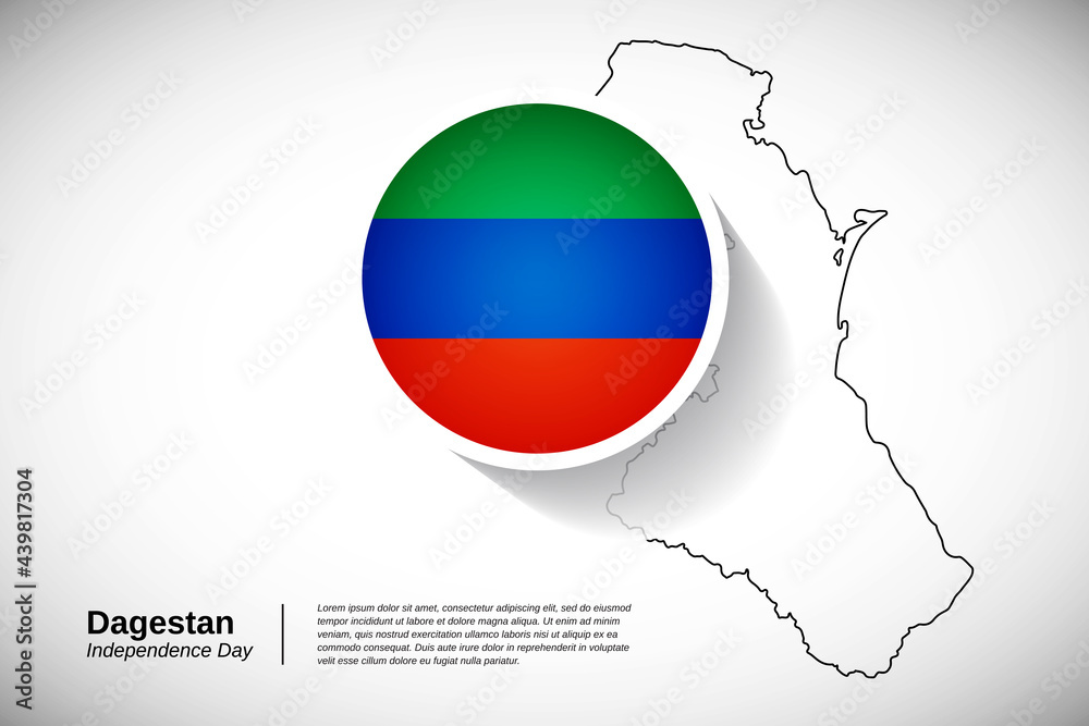 Independence day of Dagestan. Creative country flag of Dagestan with outline map illustration ...