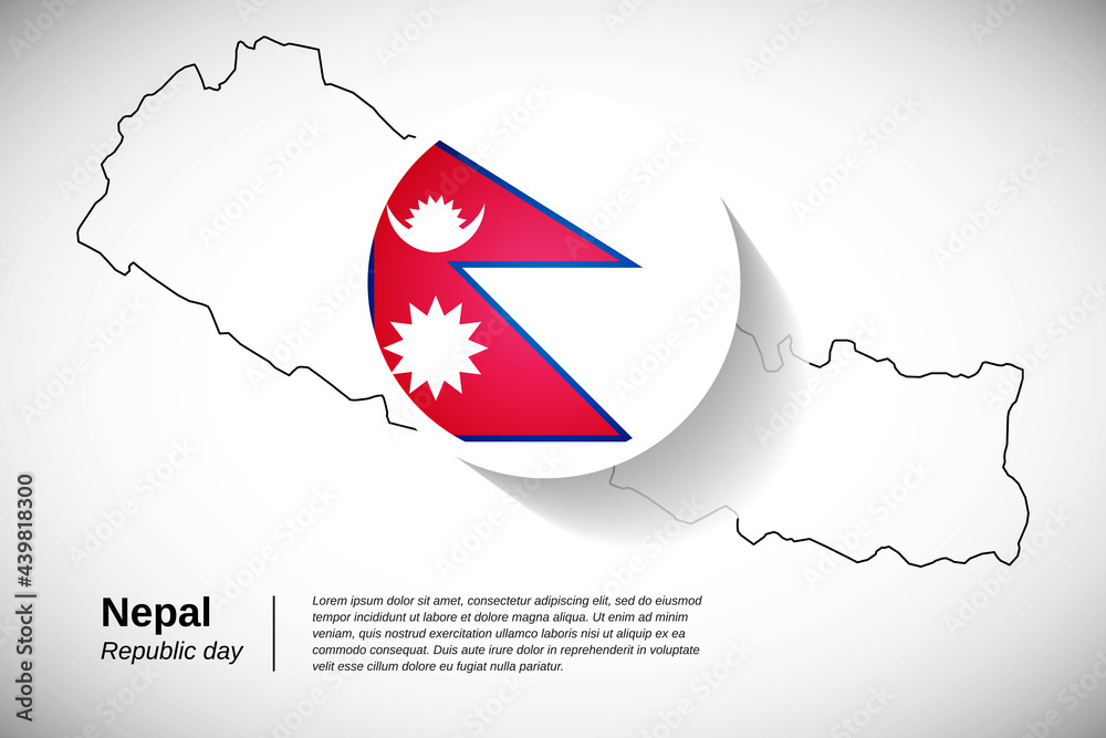 Republic day of Nepal. Creative country flag of Nepal with outline map ...