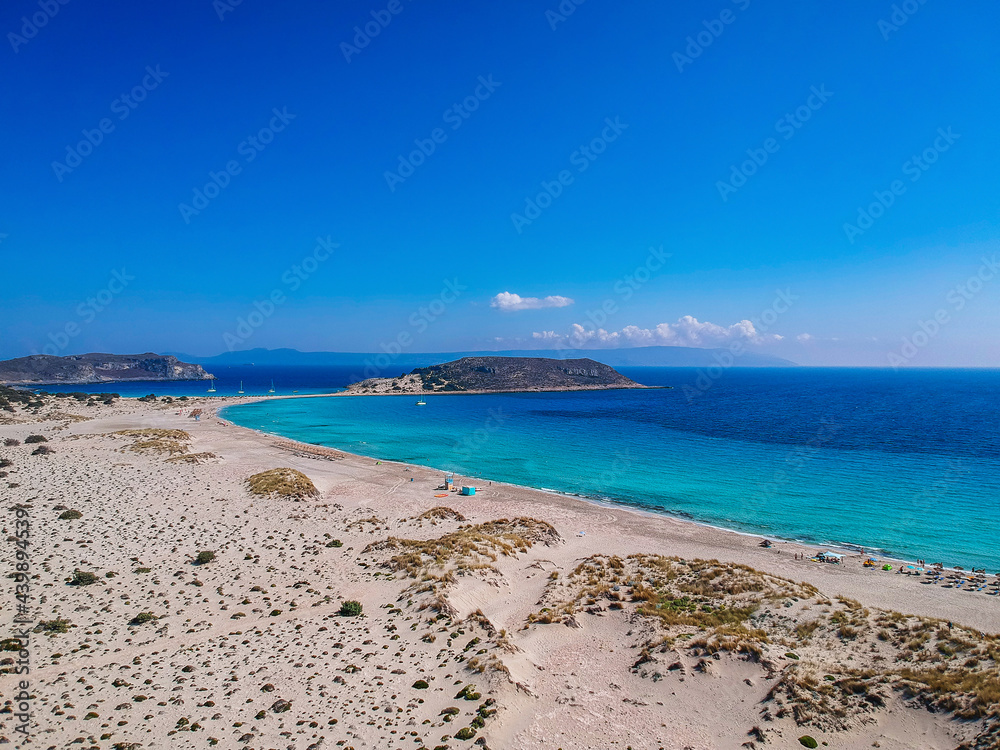 Aerial view of Simos beach in Elafonisos island in Greece. Elafonisos ...