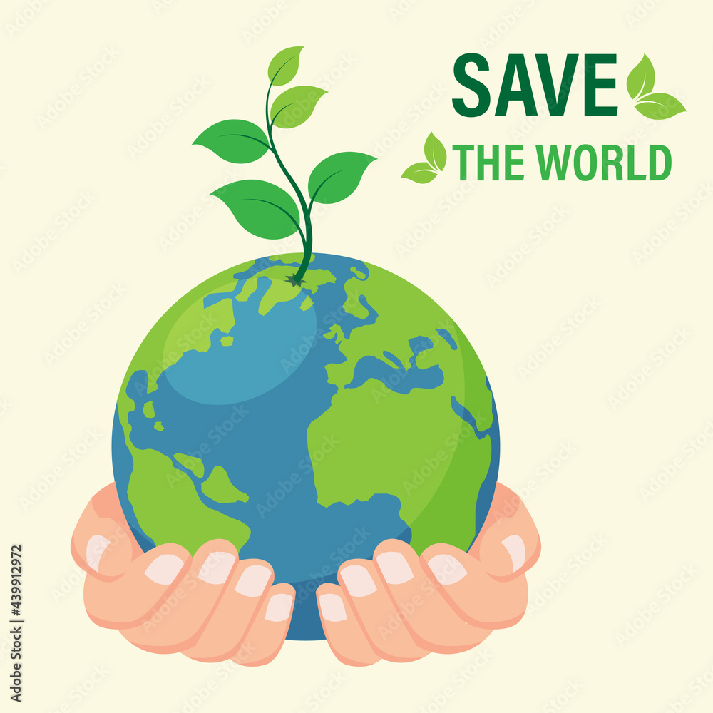 World environment banner with hand hold seed plant on earth world ...