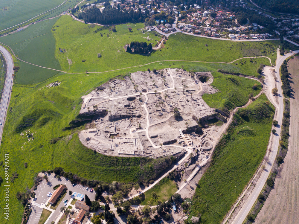 Foto de Stock Megiddo national park in Israel. Archeological site of ...