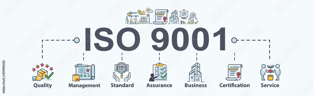 ISO 9001 quality management system banner web icon for business and ...