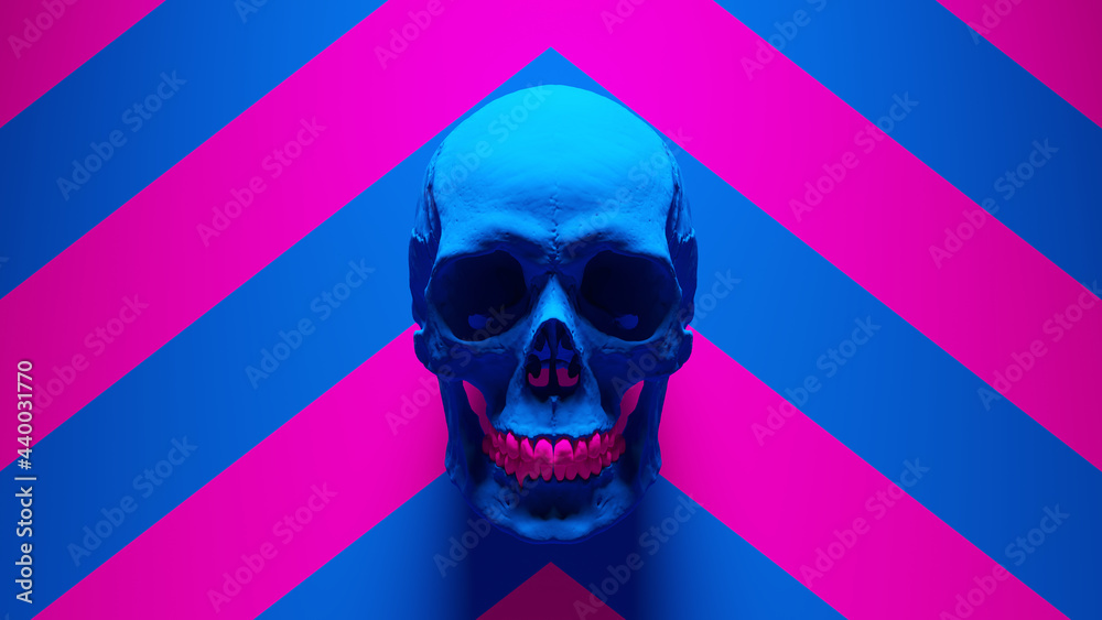 Blue Human Female Skull Medical Anatomical with Pink Teeth and Jaw with ...