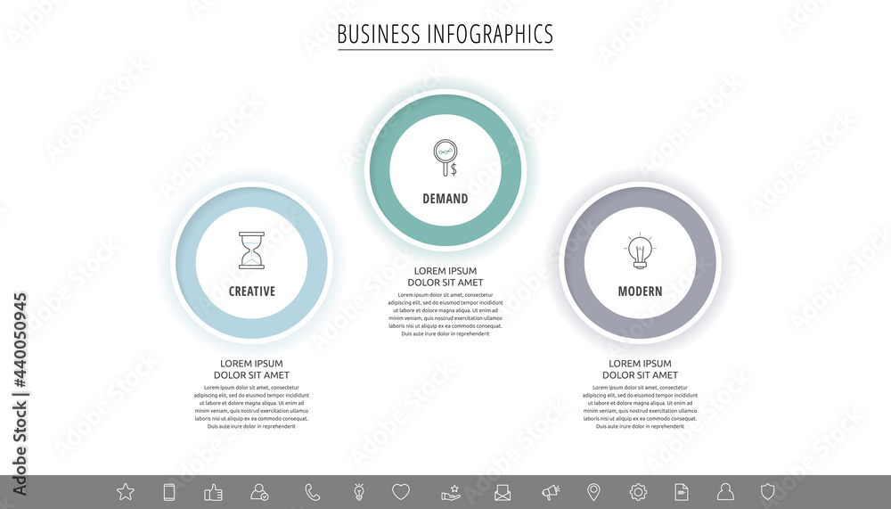 Vector de Stock Modern vector infographics with three circles. Business ...