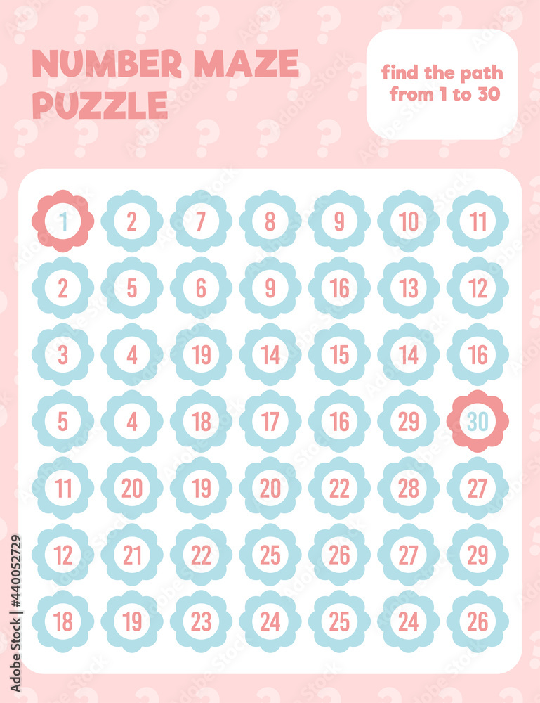 Math number maze puzzle. Prinatble math worksheet page. Easy colorful ...