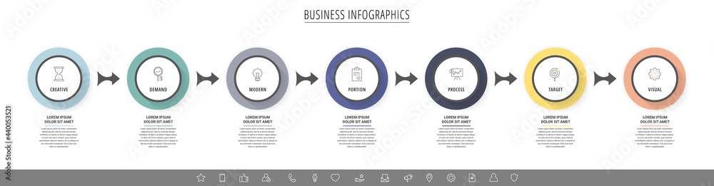 Business vector infographics with 7 circles and arrows. Timeline ...