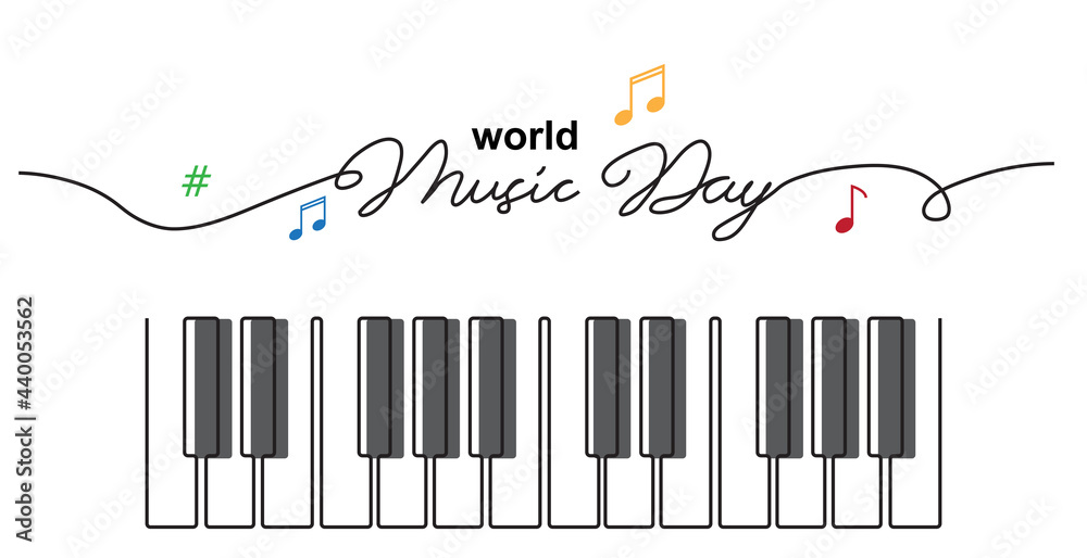 World Music Day sketch. Piano keys simple vector banner, poster ...