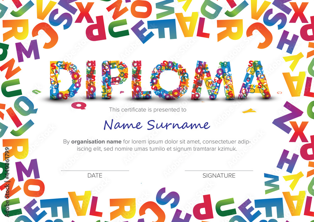 Child colorful diploma certificate template Stock Vector | Adobe Stock