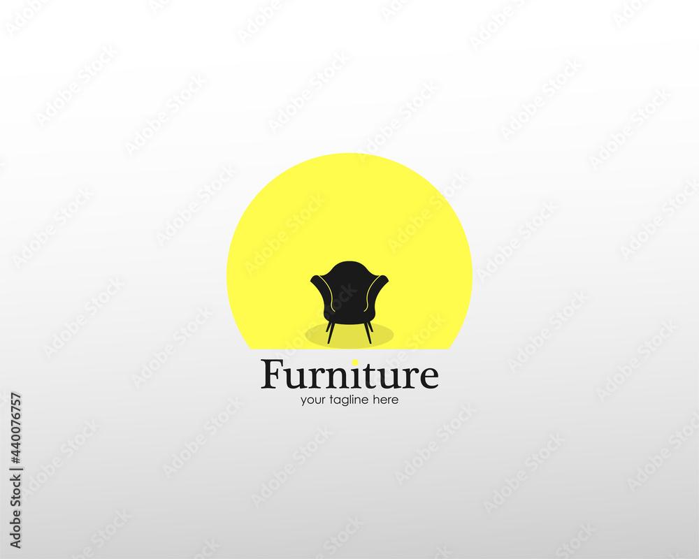 furniture logos. black chair icon design with yellow sun. white ...