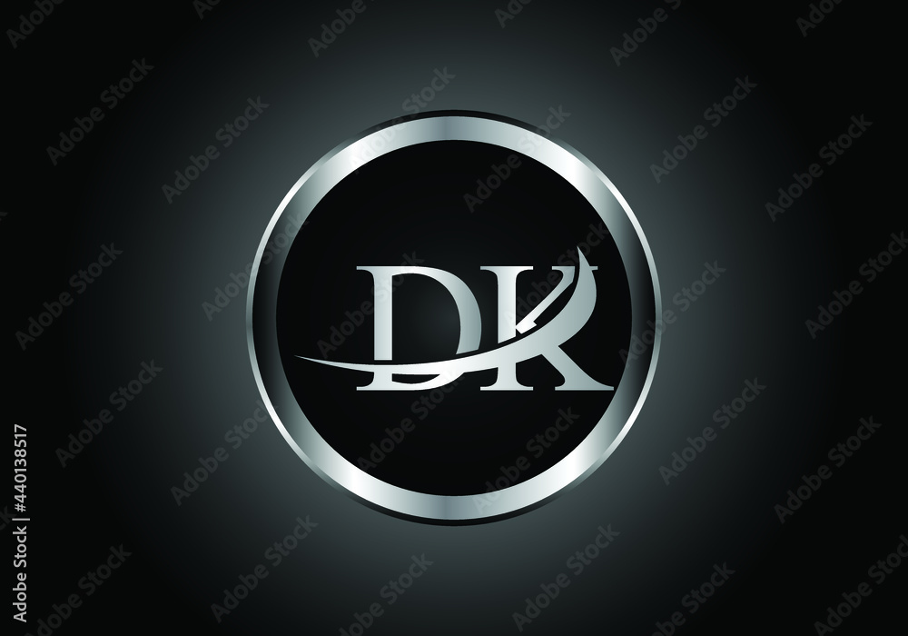 silver letter DK metal combination alphabet logo icon design with grey ...