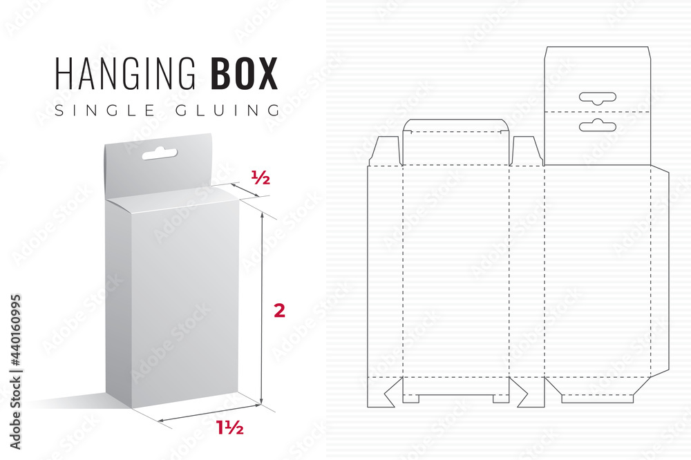 Hanging Packaging Box Die Cut One and Half Width Double Height Half ...