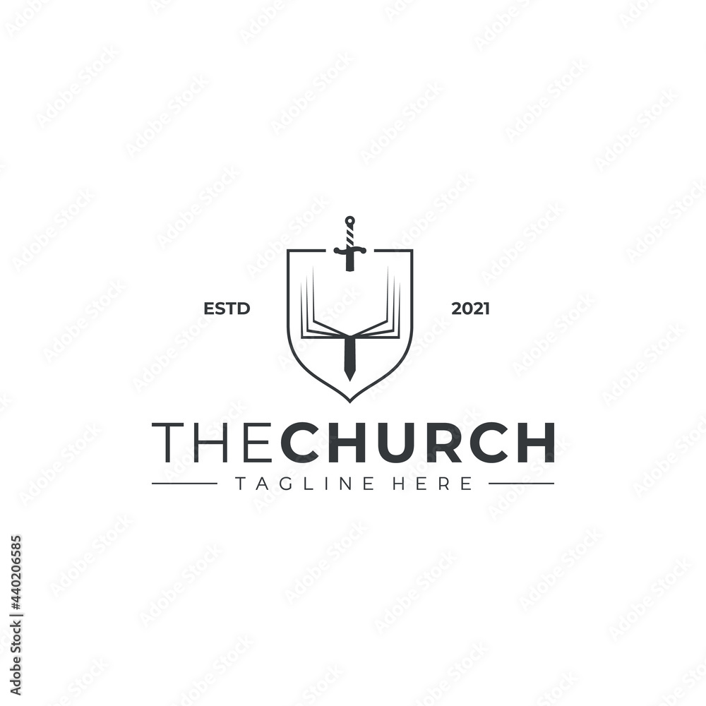 church logo vector book sword shield Stock Vector | Adobe Stock