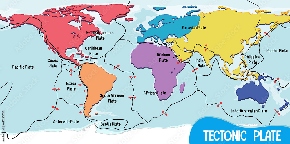 World Map Showing Tectonic Plates Boundaries Stock Vector Adobe Stock