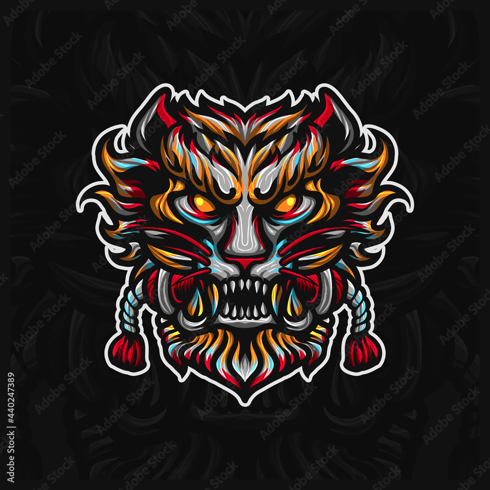 Image vectorielle Stock Tiger Oni Mask Face mascot esport logo design ...