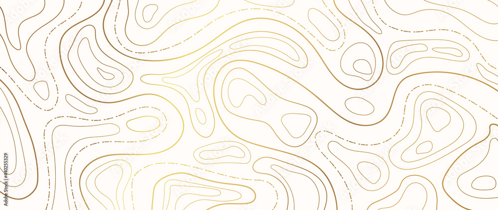 Luxury gold abstract line art background vector. Mountain topographic map background with golden ...