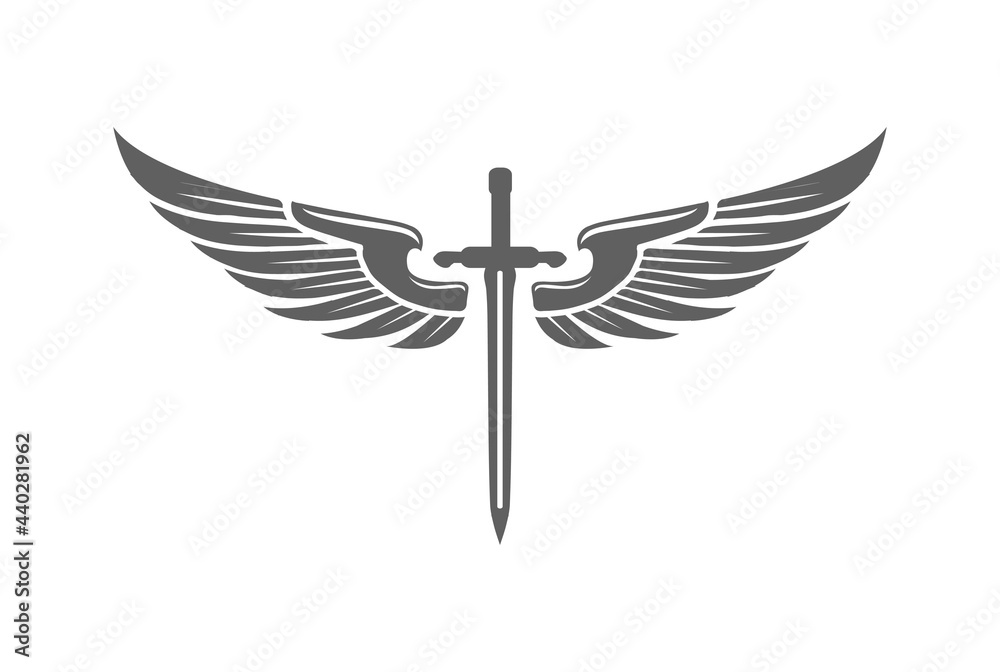 Retro Vintage Sword Blade with Wings for Army Military Badge Emblem ...