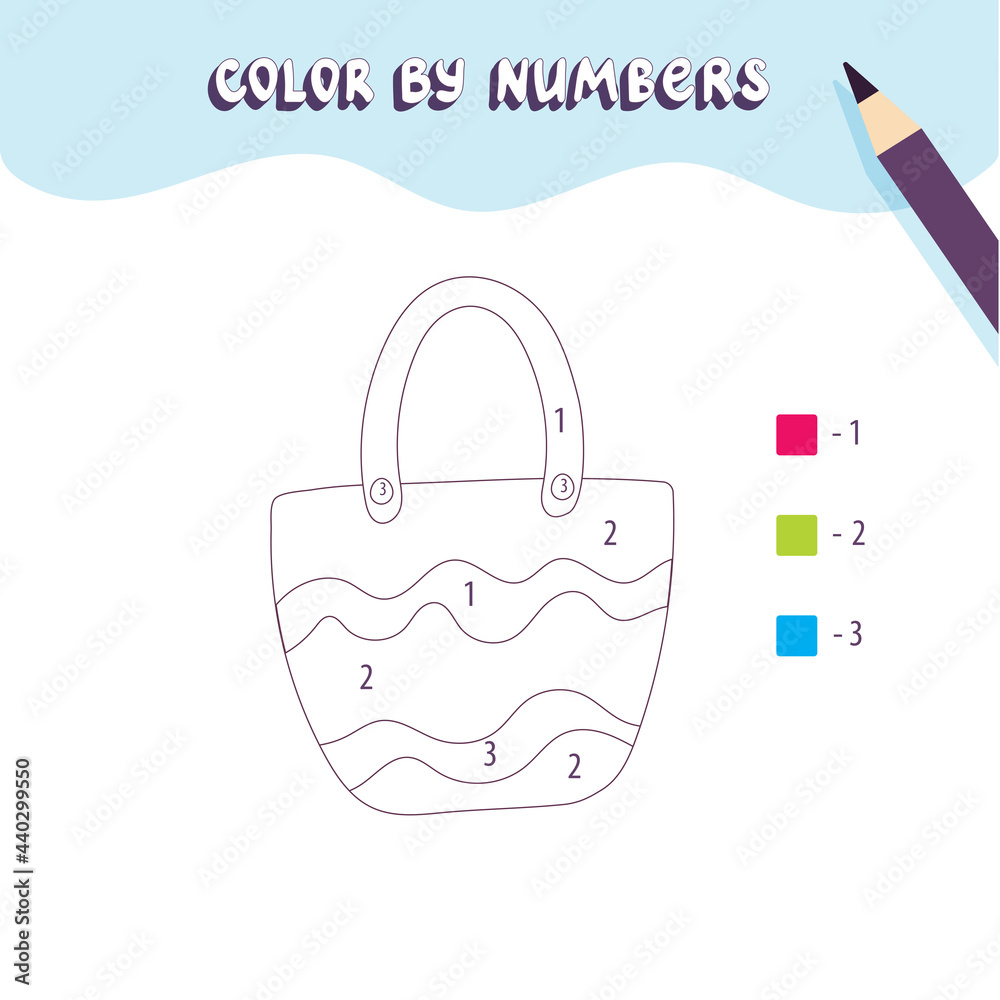 Coloring page with cute shopping bag. Color by numbers. Educational kid ...