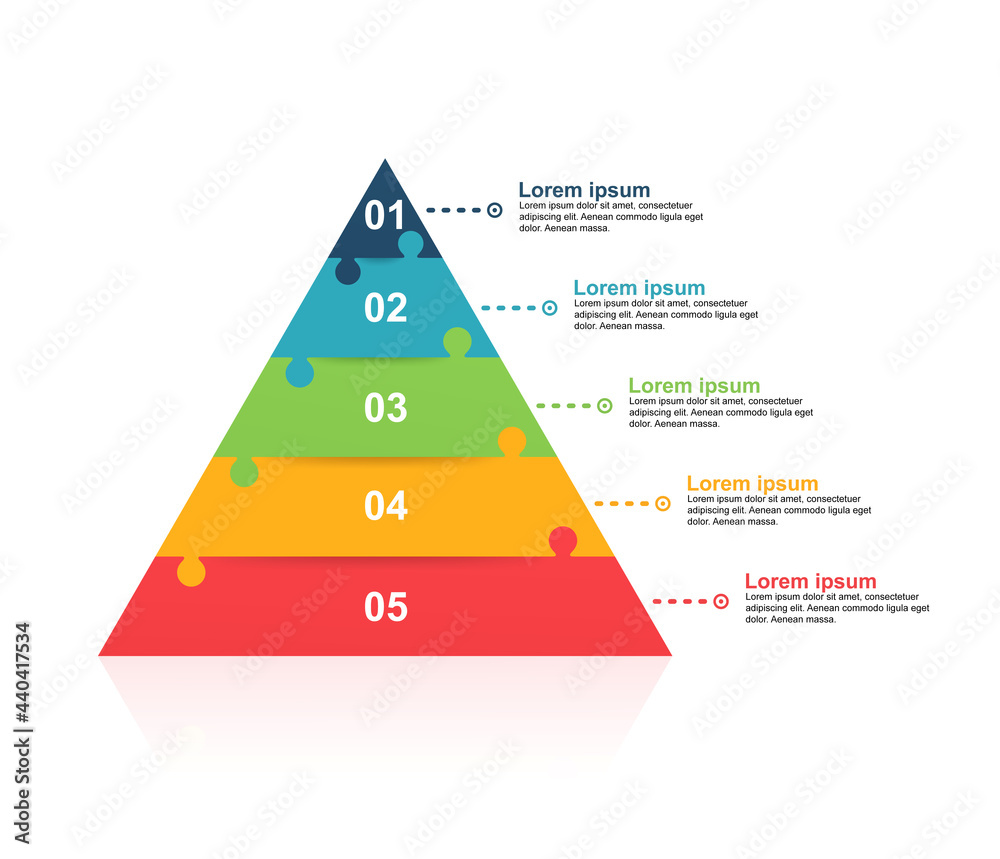 Business data visualization pyramid with puzzle pieces and 5 options or ...