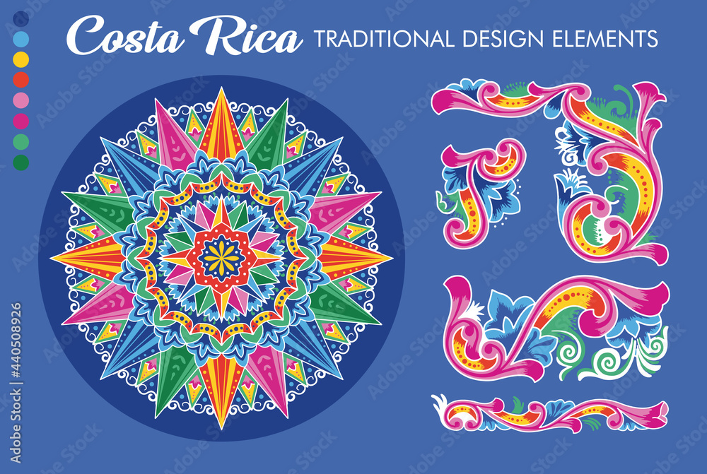 Costa Rican Ox Cart Wheel design and ornaments. Blue version ...