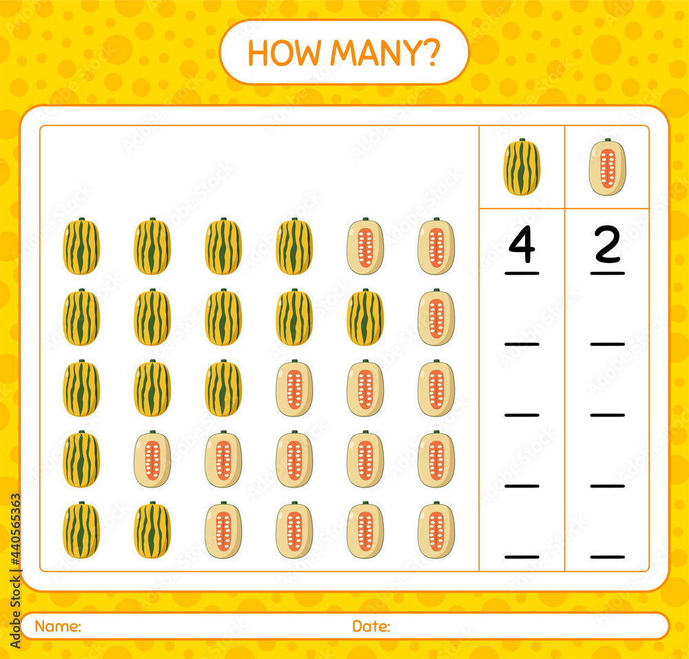 How many counting game with delicata squash. worksheet for preschool ...