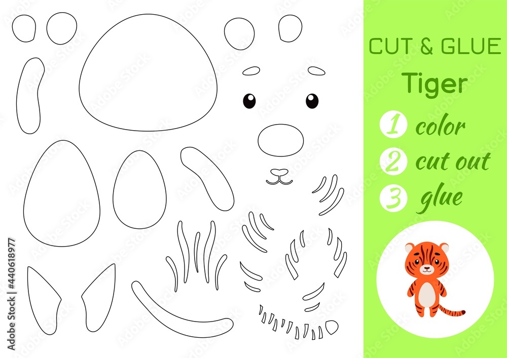 Color, cut and glue paper little tiger. Cut and paste crafts activity ...