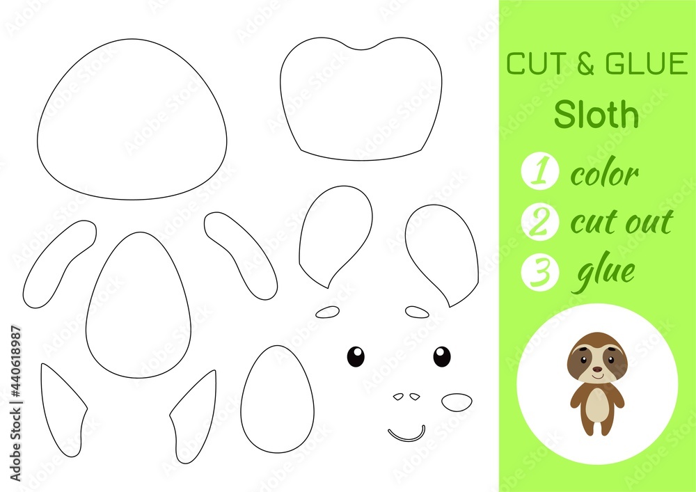 Vetor Color, cut and glue paper little sloth. Cut and paste crafts ...
