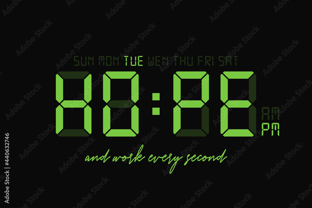 T-shirt design with slogan - hope and digital clock display. Typography ...